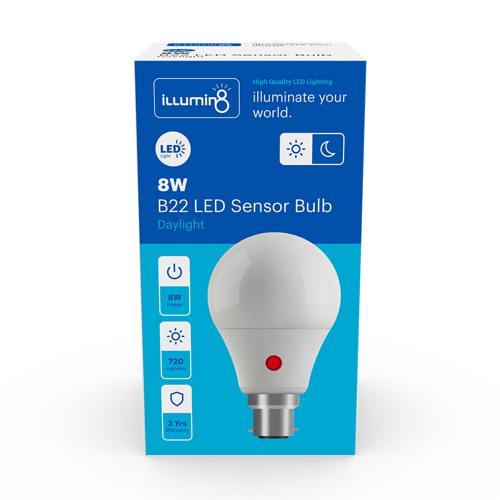 A60 E27 8W LED Bulb With Day/Night Sensor | Illumin8 | High Quality LED ...